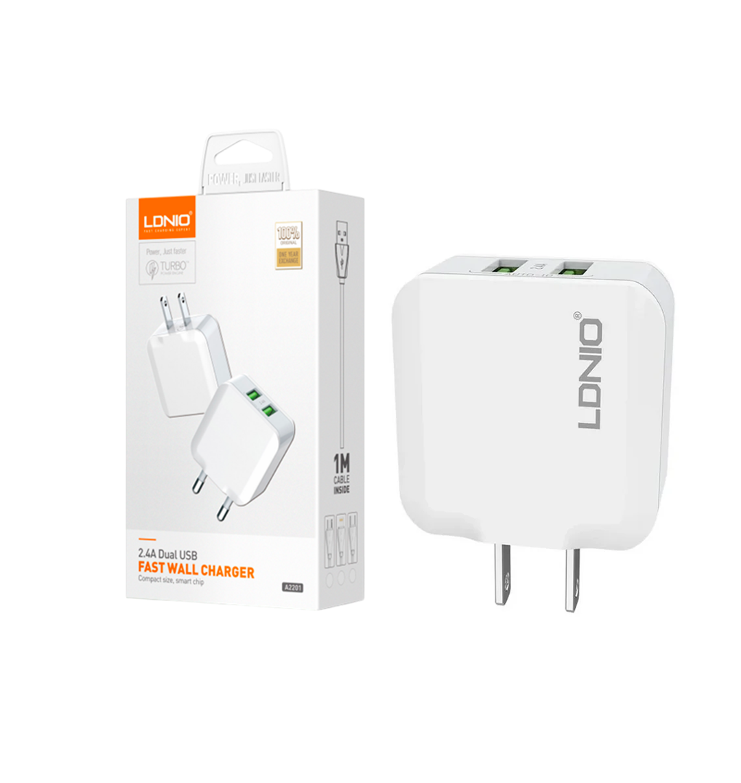CARGADOR LDNIO A2201 12W 2P USB + cab USB-TC - Tienda Ecuador