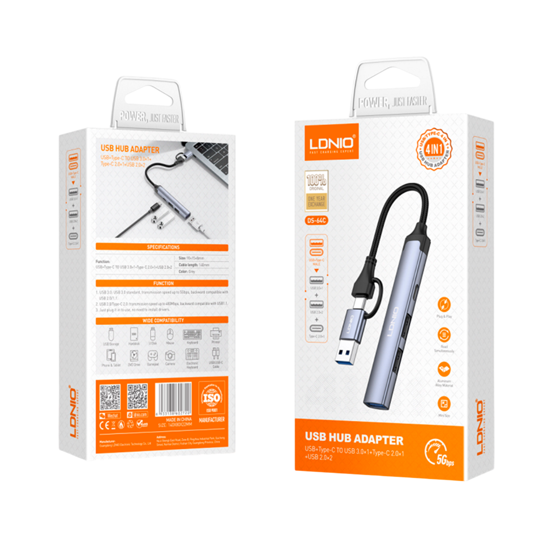 HUB LDNIO DS-64C USB+TC To USB3.0*1+Type-C2.0*1+USB2.0*3 - Tienda Ecuador